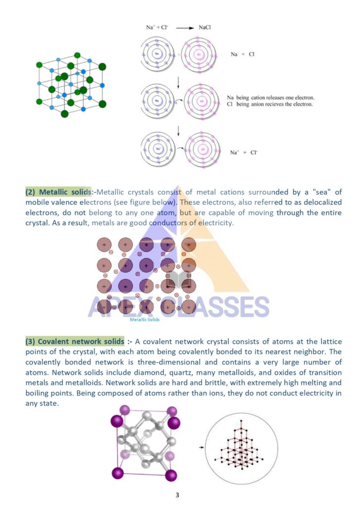 Class 12 Chemistry Notes for Chapter-1 Solid State – APEX CLASSES