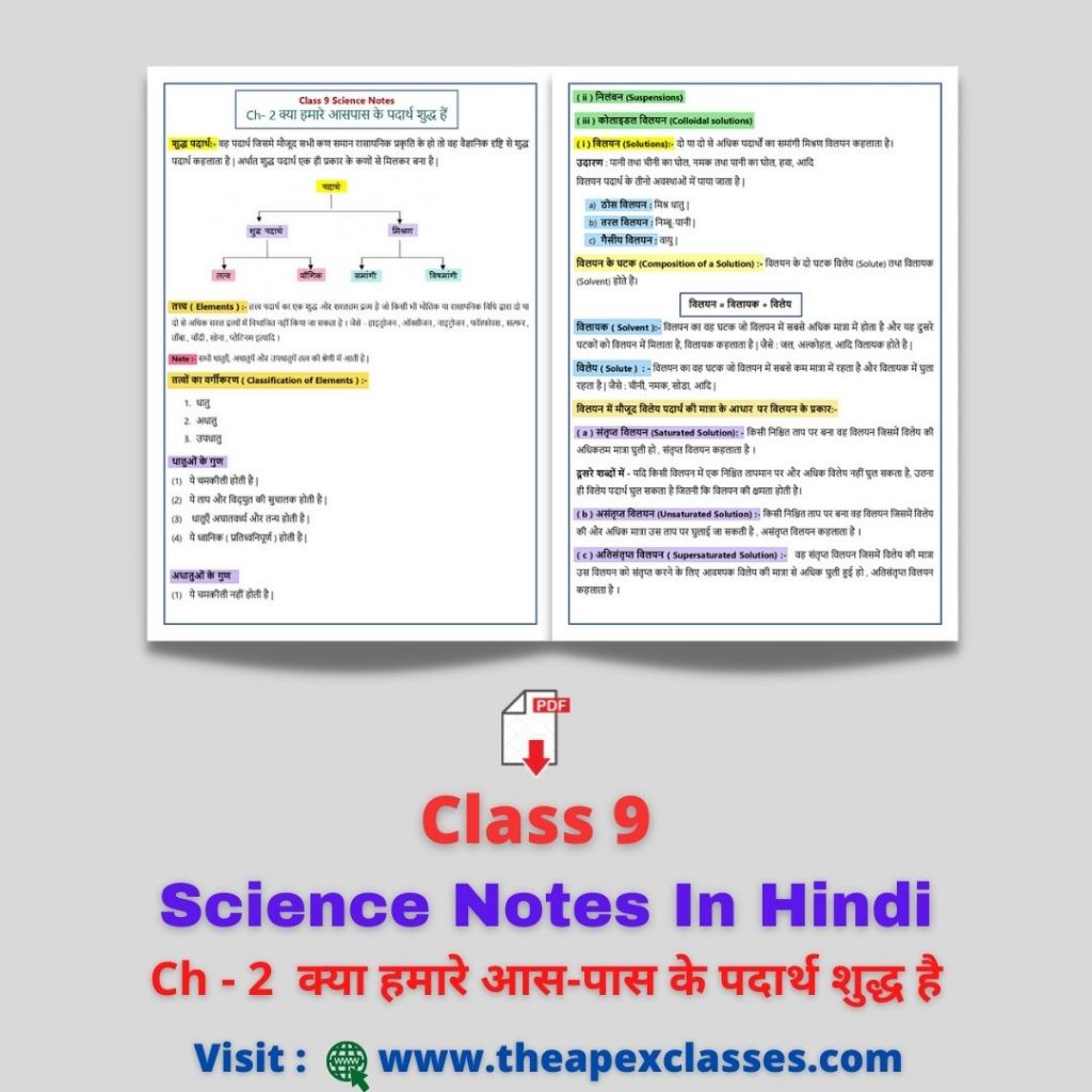 Class 9 Science Chapter-1 Notes In Hindi हमारे आसपास के पदार्थ - APEX ...