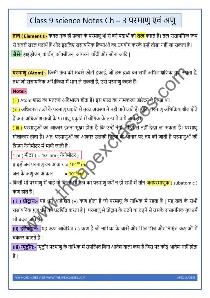 Class 9 Science Chapter-1 Notes In Hindi हमारे आसपास के पदार्थ – APEX ...