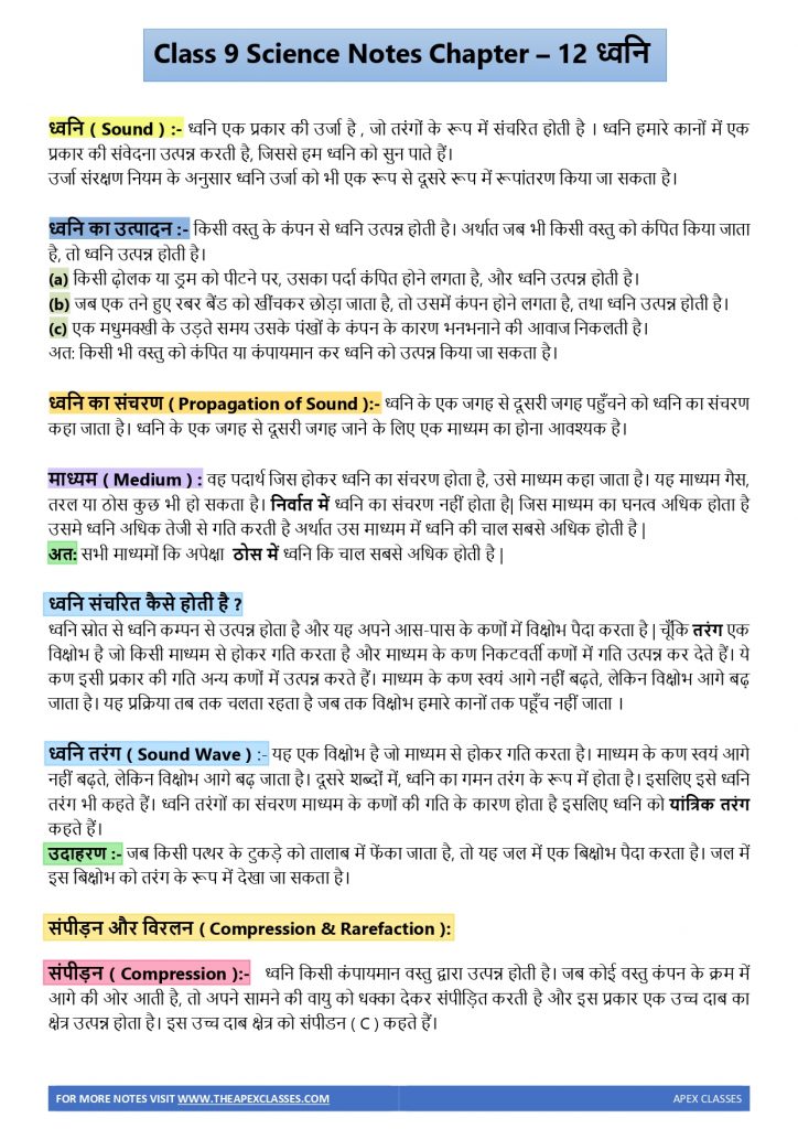 Class 9 Science Biology Notes In Hindi – APEX CLASSES
