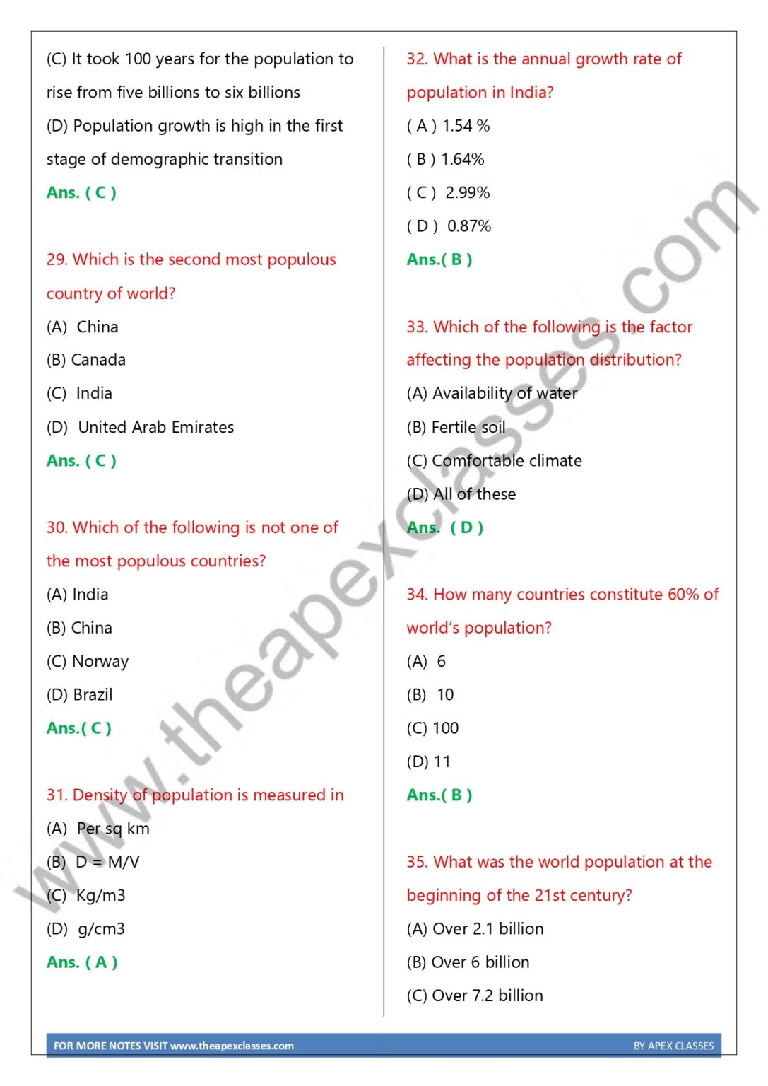 Class 12 Geography MCQs pdf in English – APEX CLASSES
