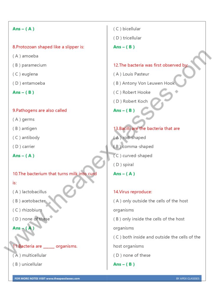 Class 8 Science MCQs in English PDF – APEX CLASSES