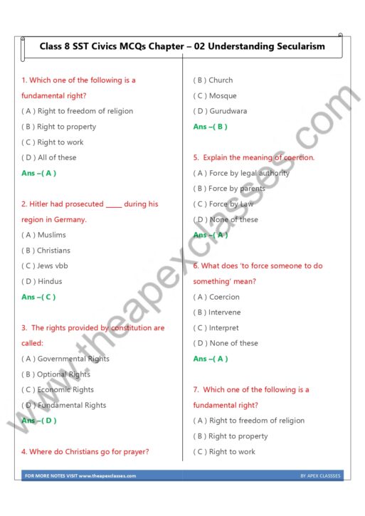 Class 8 SST MCQs in English PDF – APEX CLASSES