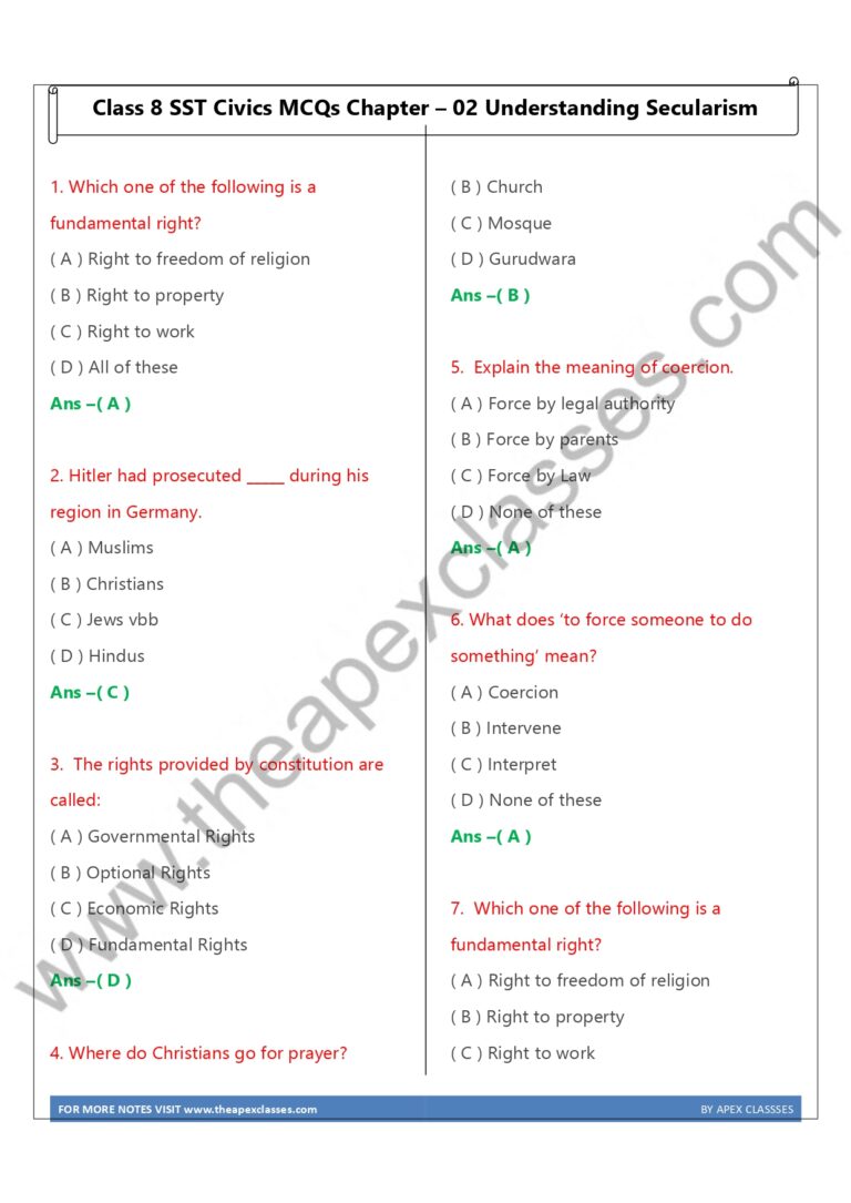 Class 8 SST MCQs in English PDF – APEX CLASSES